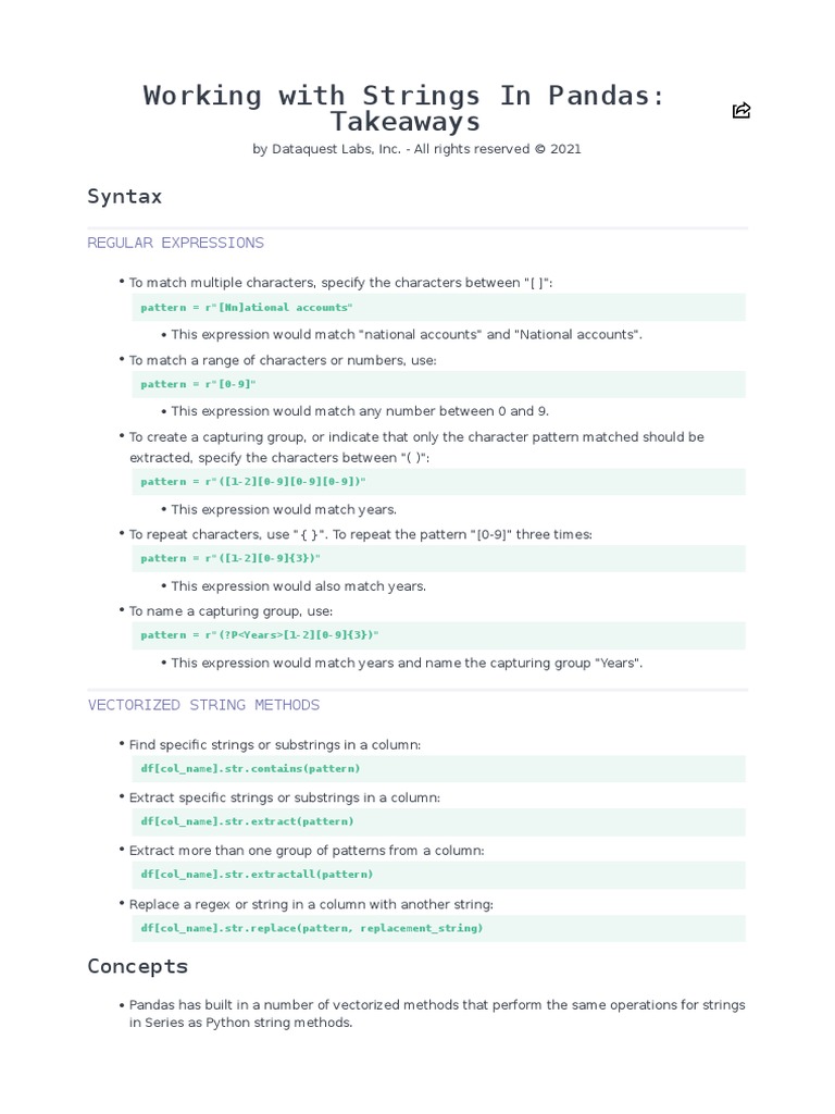 Mission 346 Working With Strings in Pandas Takeaways | PDF | Teaching ...
