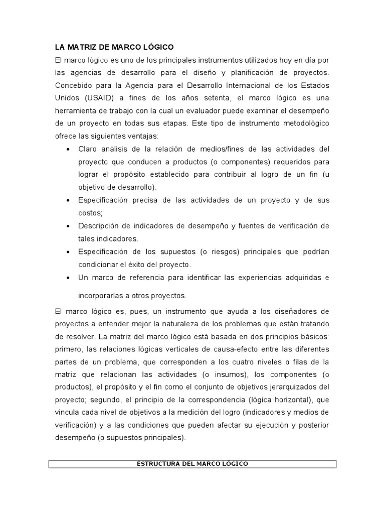 La Matriz de Marco Lógico | PDF | Presupuesto | Business