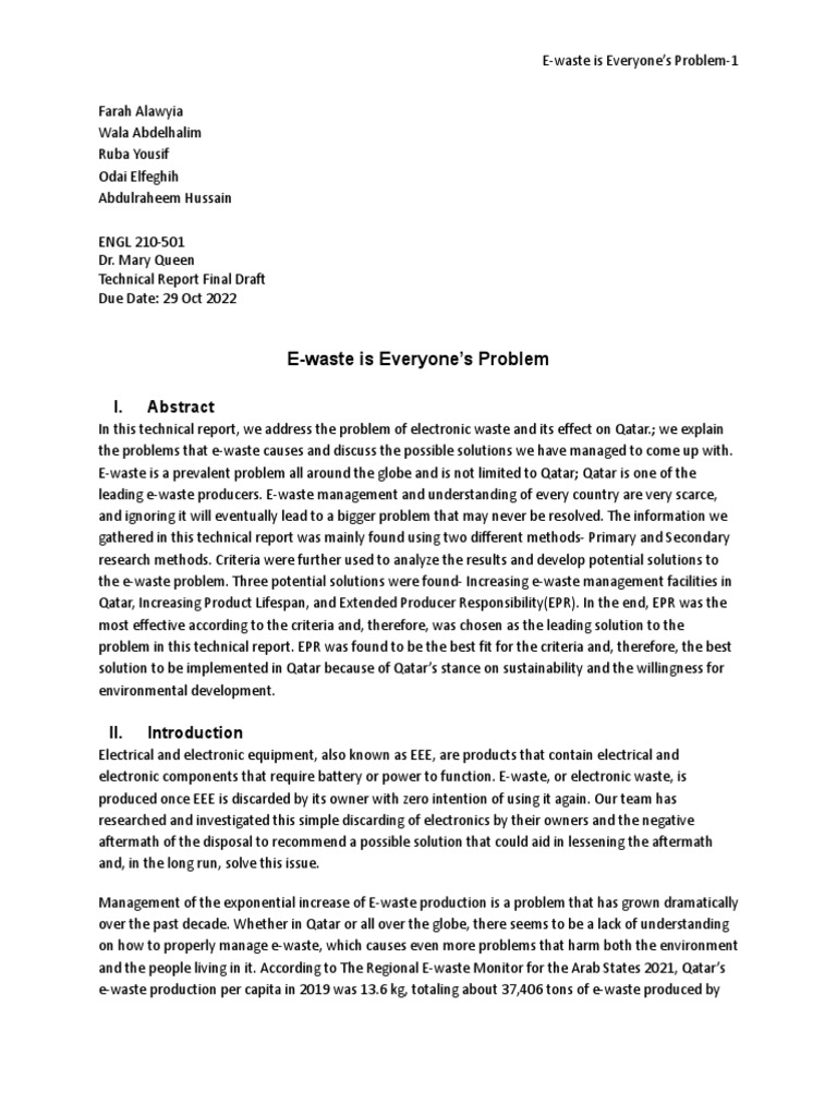 Technical Report Draft 1 | PDF | Electronic Waste | Recycling