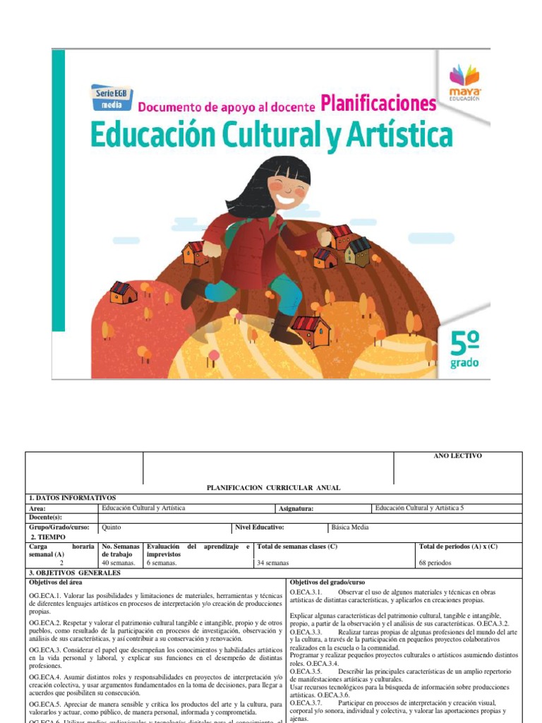 Planificación curricular anual para la asignatura de Educación Cultural ...