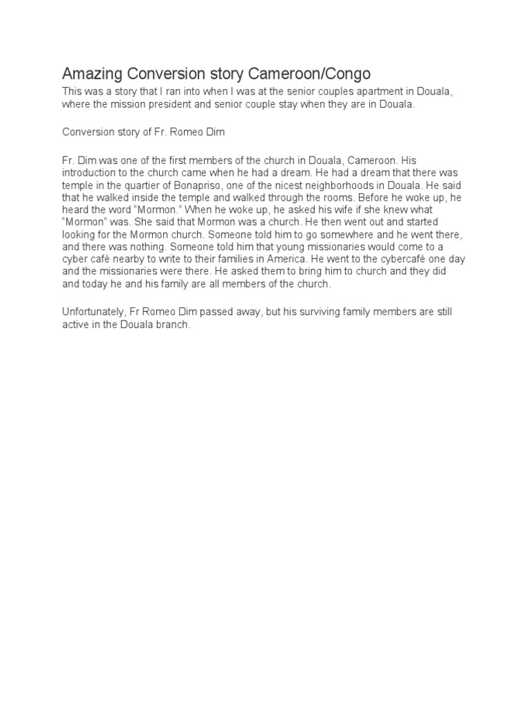 Amazing Conversion Story Cameroon | PDF | Sermon | Latter Day Saint ...
