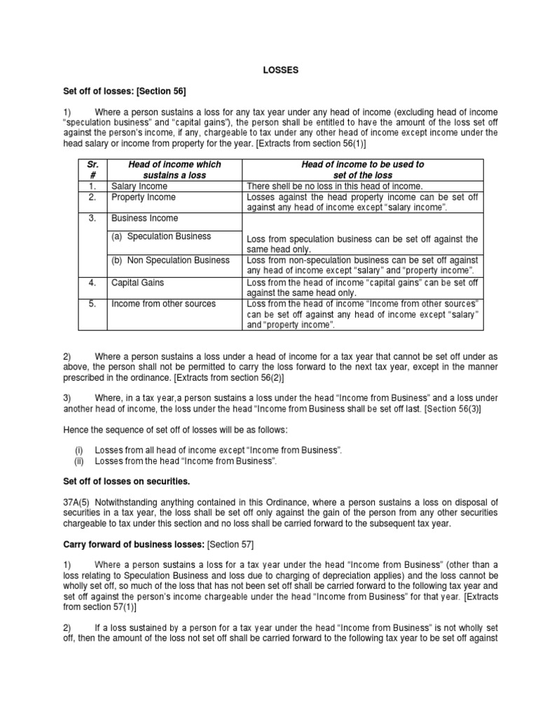 Set Off and Carry Forward of Losses | PDF | Tax Deduction | Capital ...
