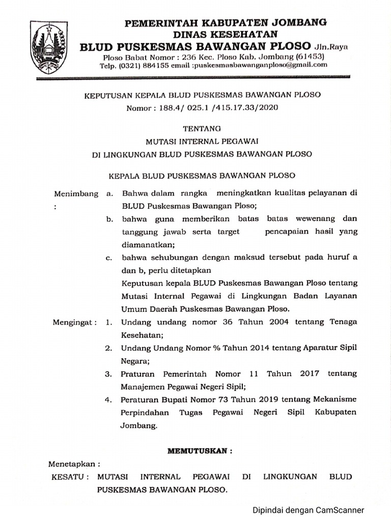 SK Dan Sop Mutasi Internal Pegawai | PDF