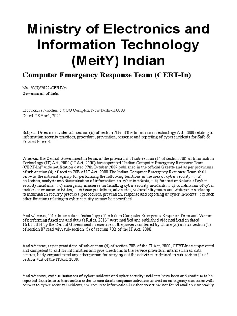 Ministry of Electronics and Information Technology (MeitY) Indian | PDF ...