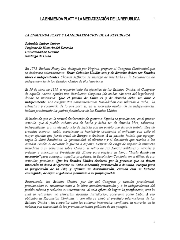Impacto de la Enmienda Platt en Cuba | PDF | Cuba | Los Estados Unidos