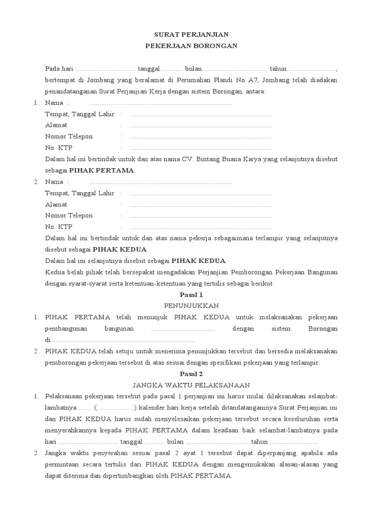 Surat Perjanjian Borongan | PDF