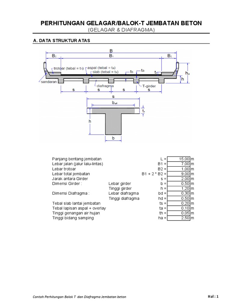 Materi Kuliah Minggu 3-2 Contoh Perhitungan Balok T & Diafragma Jembatan-RSNI-T02-2005 | PDF