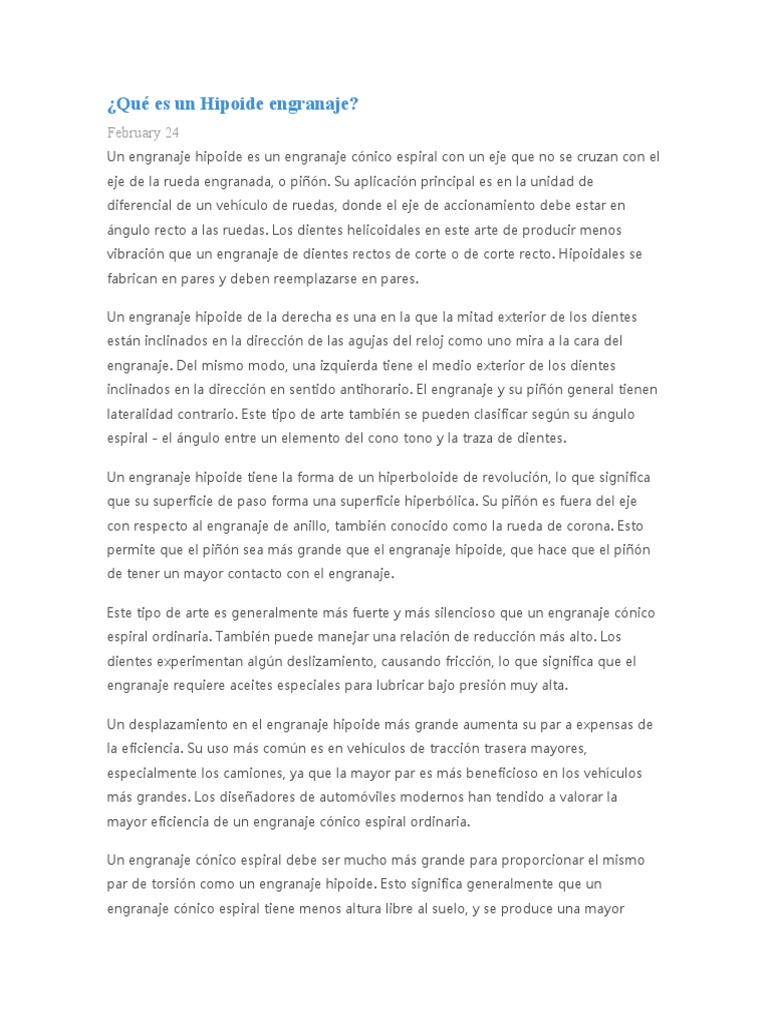 Engranajes Hipoides: Características y Usos | PDF | Engranaje | Eje