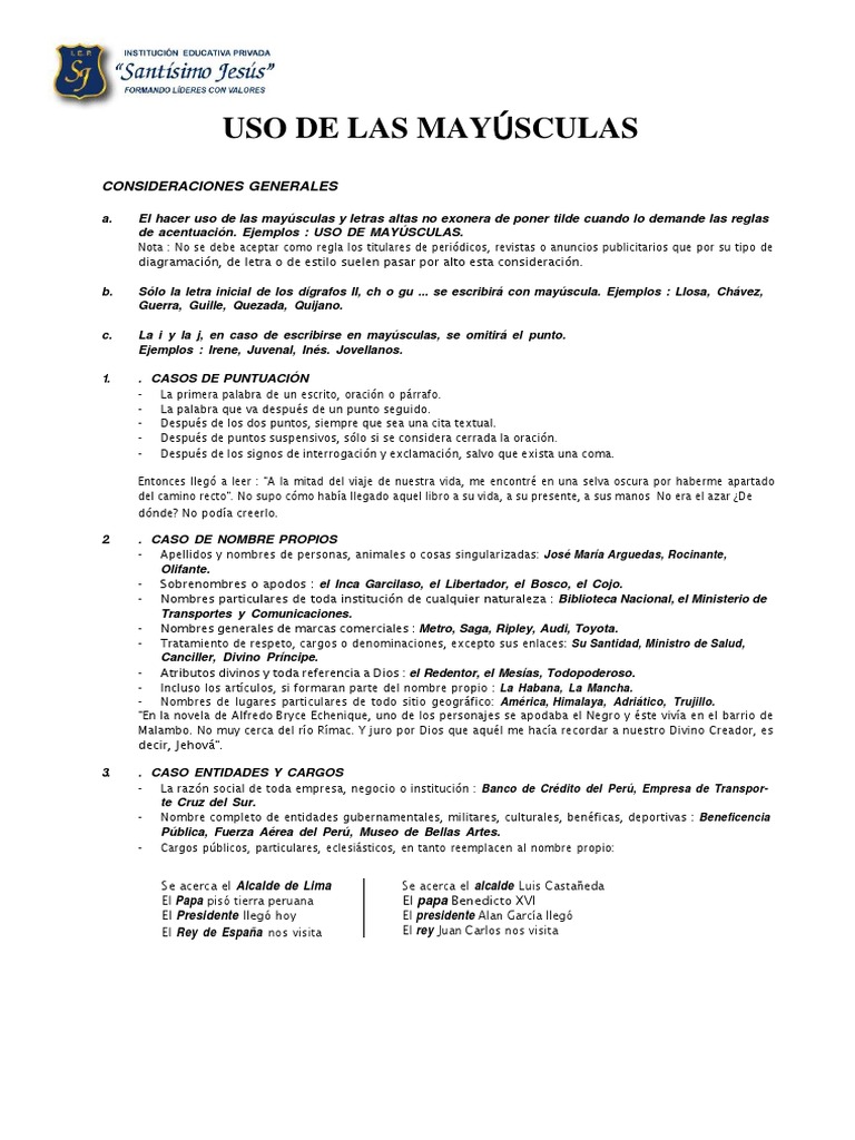 Uso de Las Mayusculas | PDF | Caso de carta | Perú