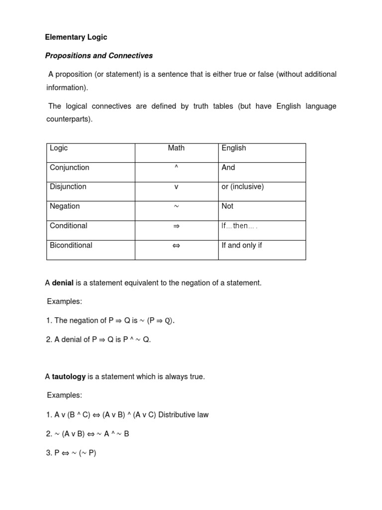 Lesson - Elementary Logic (MMW) | PDF
