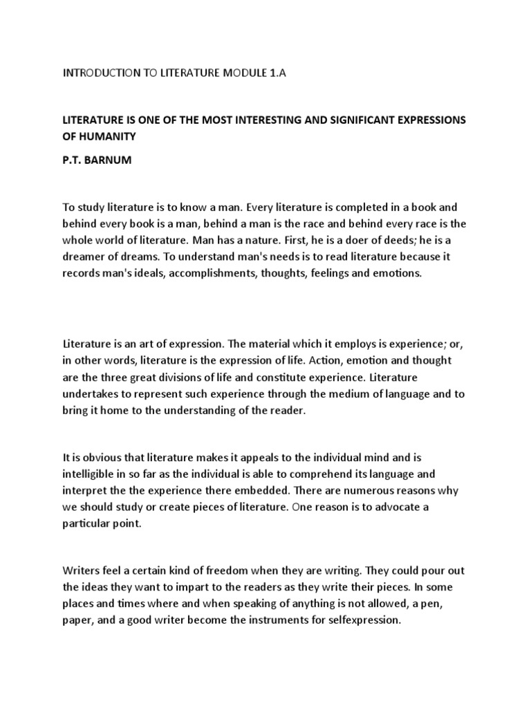 Introduction To Literature Module 1.A | PDF | Experience | Thought