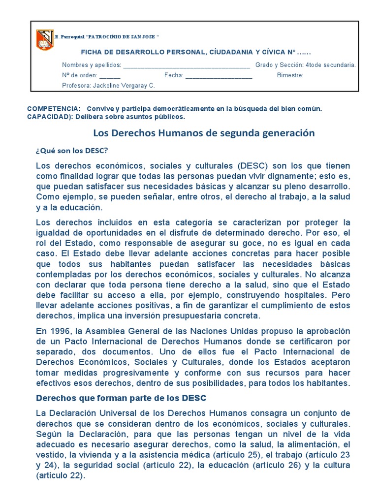 Los Derechos Humanos de Segunda Generacion 4TO DPCC | PDF | Justicia | Crimen y violencia