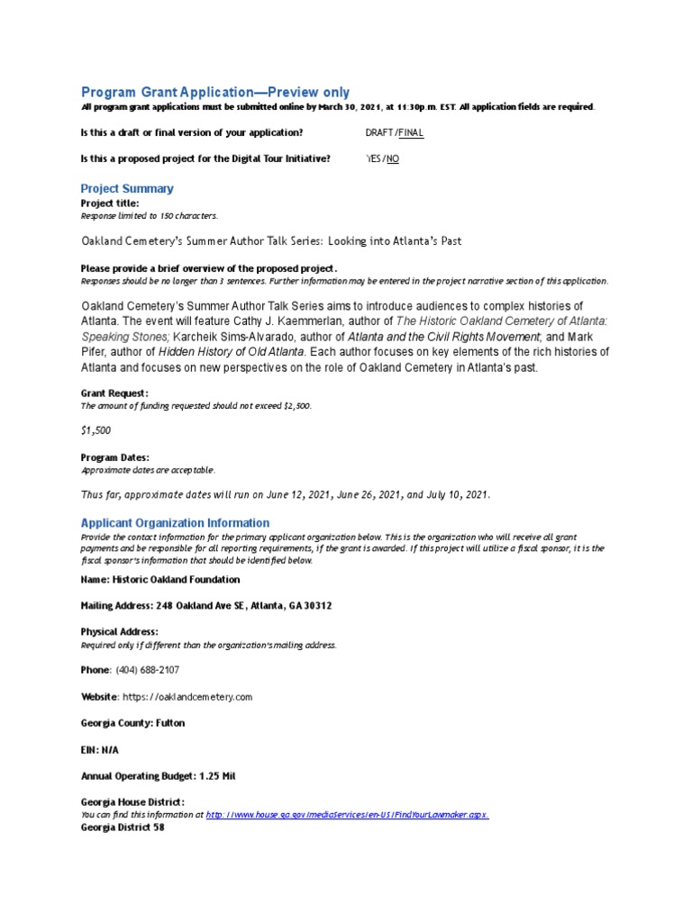 Glaze Final Mock Grant Proposal Public History | PDF | Cemetery | Atlanta