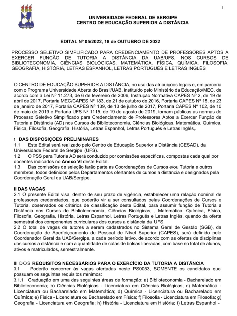 Edital Tutoria CESAD | PDF | Diploma de bacharel | Educação à distância