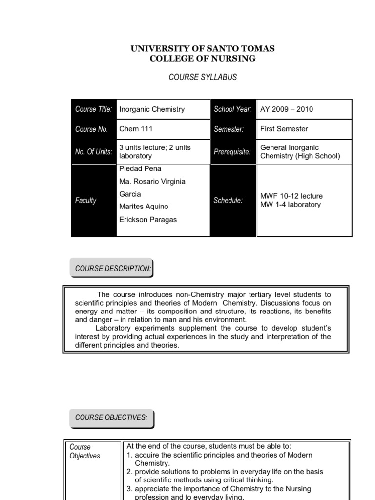 Course Syllabus - Inorg & Org Chem | PDF | Isomer | Chemical Compounds