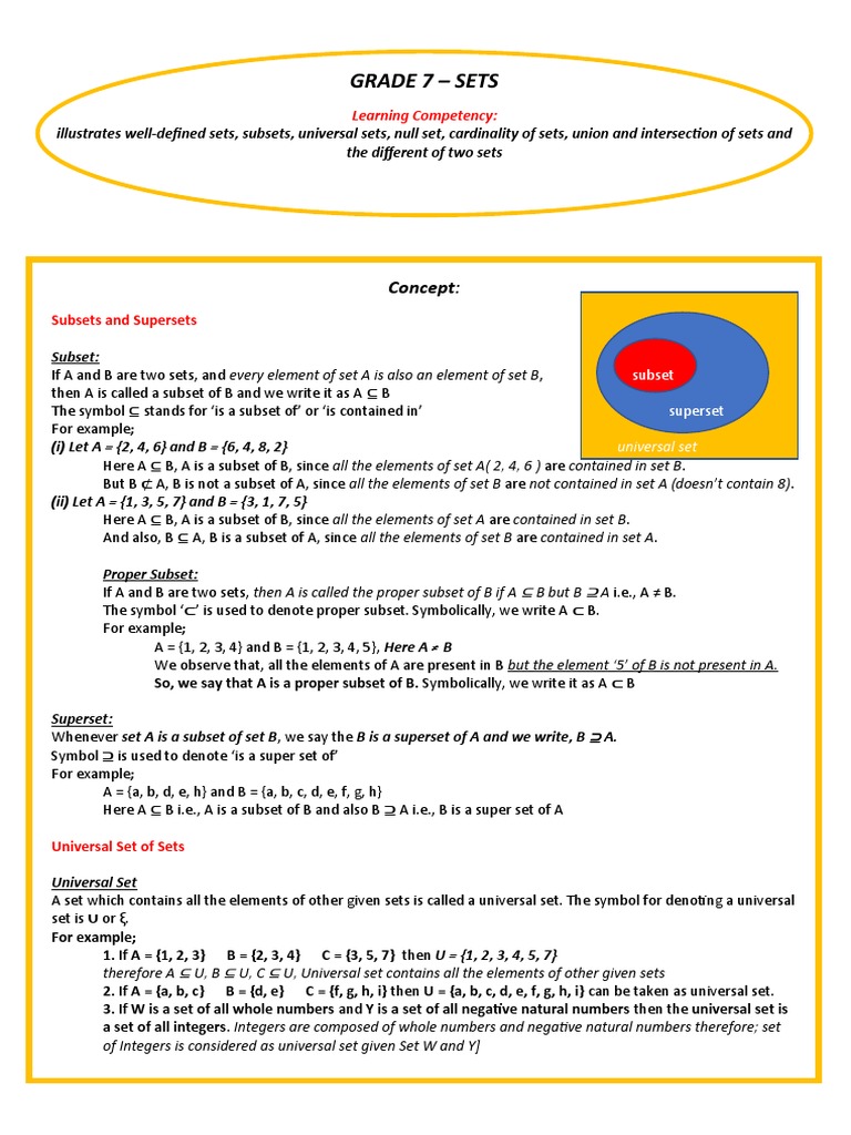 Grade 7 - Sets: Concept | PDF | Set (Mathematics) | Subset