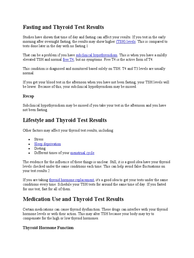 Fasting and Thyroid Test Results | PDF | Thyroid Stimulating Hormone ...