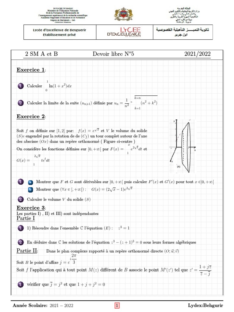 Devoir Libre 2 Bac SM | PDF | Concepts mathématiques | Mathématiques