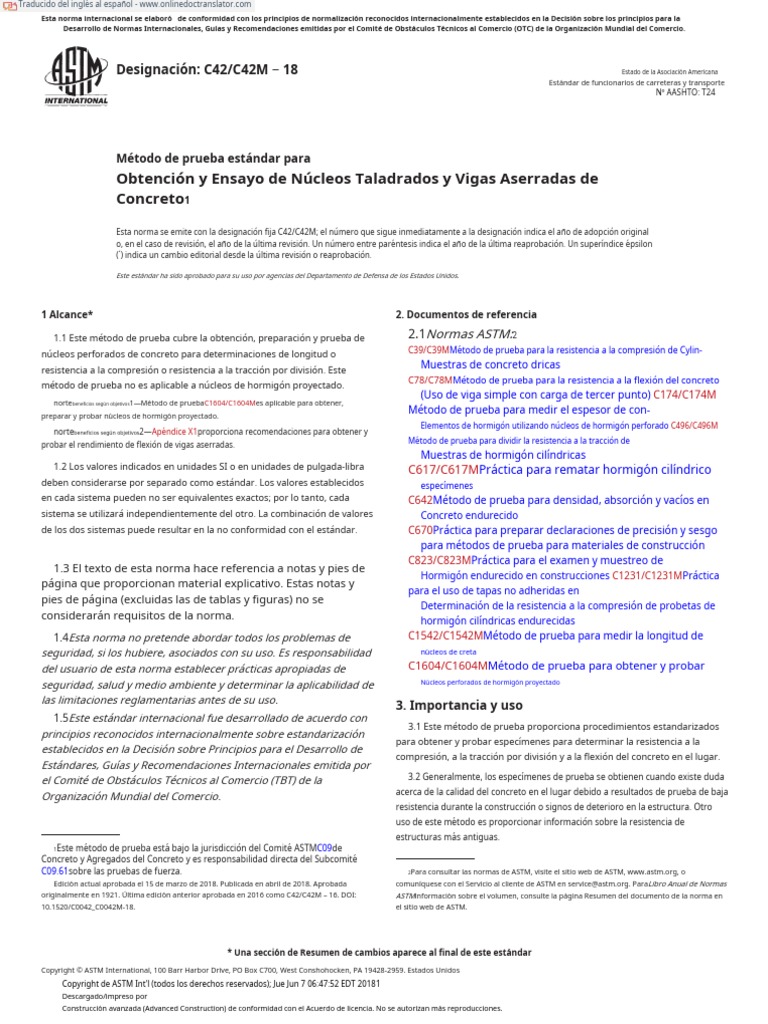Toaz - Info Astm c42 2018 PR - .En - Es | PDF | Hormigón