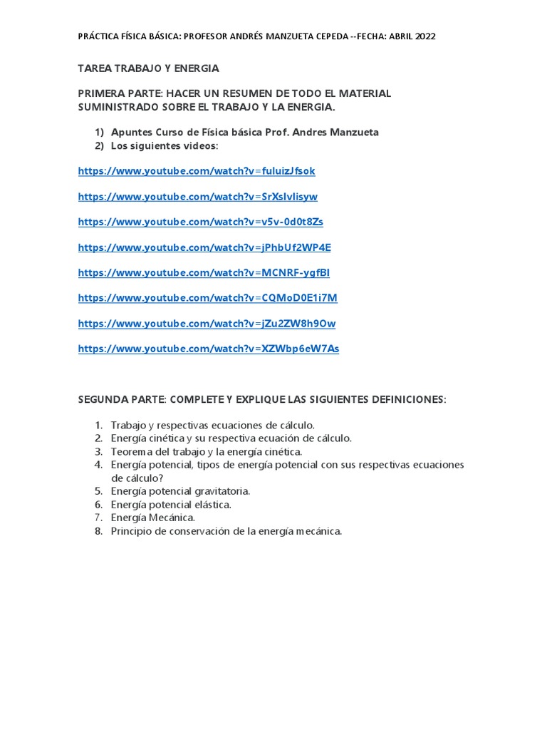 Trabajo y Energía en Física Básica | PDF | Fuerza | Energía potencial