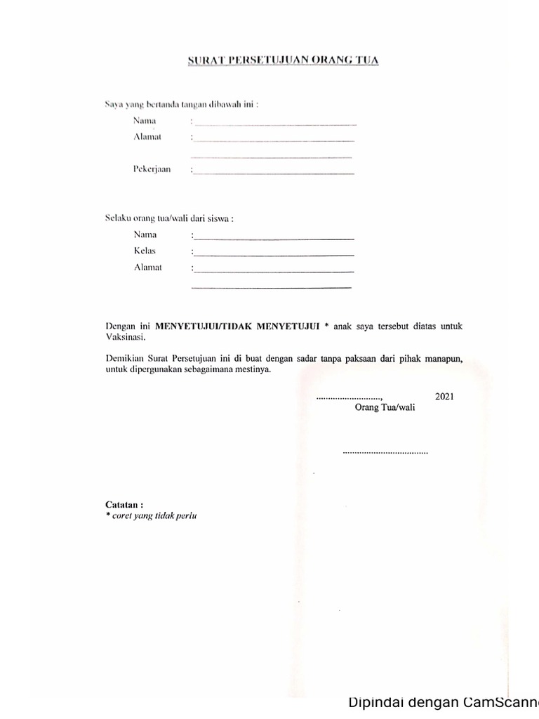 Format Persetujuan Orang Tua | PDF