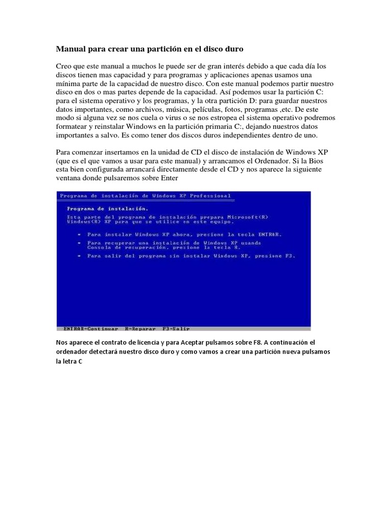 Manual para Crear Una Partición en El Disco Duro | PDF | Ventana ...