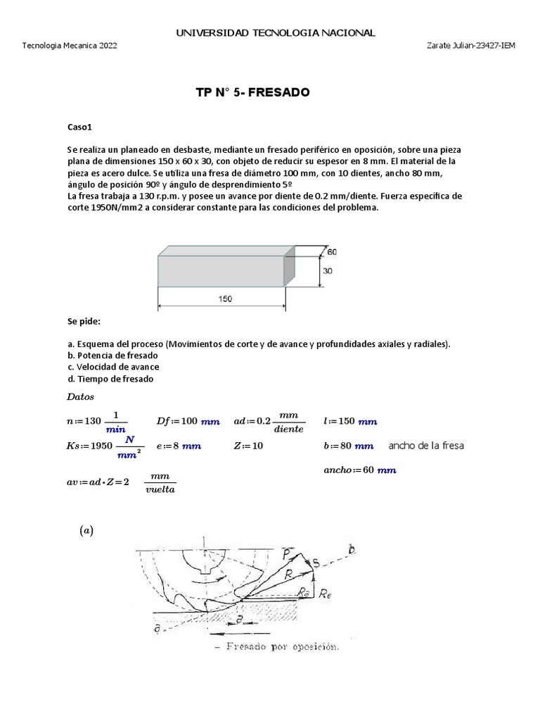 TP 5-Fresado-Zarate Julian | PDF | Procesos industriales | Sectores ...