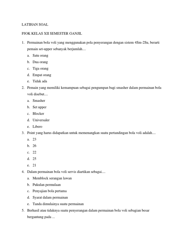 Latihan Soal Pjok Kelas Xii | PDF