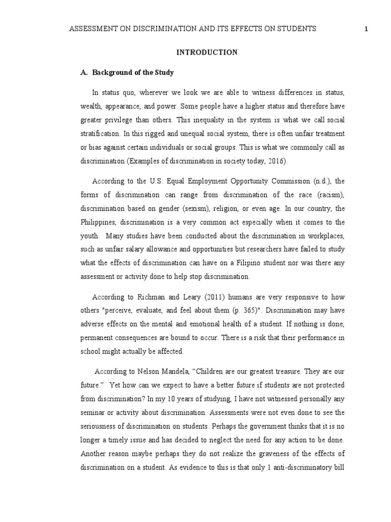 Effects of Discrimination On The Performance of Students | PDF | Survey ...