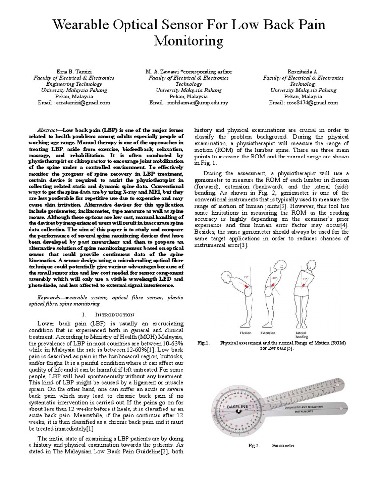 Wearable Optical Sensor For Low Back Pain Monitoring: Erna B. Tamizi M ...