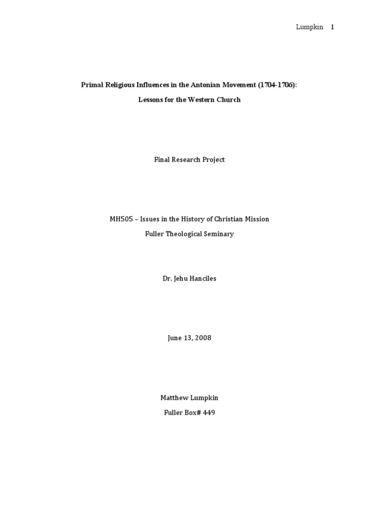 Primal Religious Influences in The Antonian Movement (1704-1706 ...