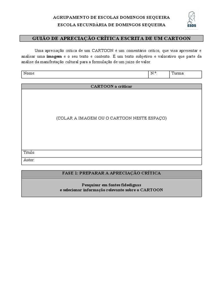 Guiao de Apreciação Crítica Escrita de Um Cartoon | PDF | Crítica | Autor