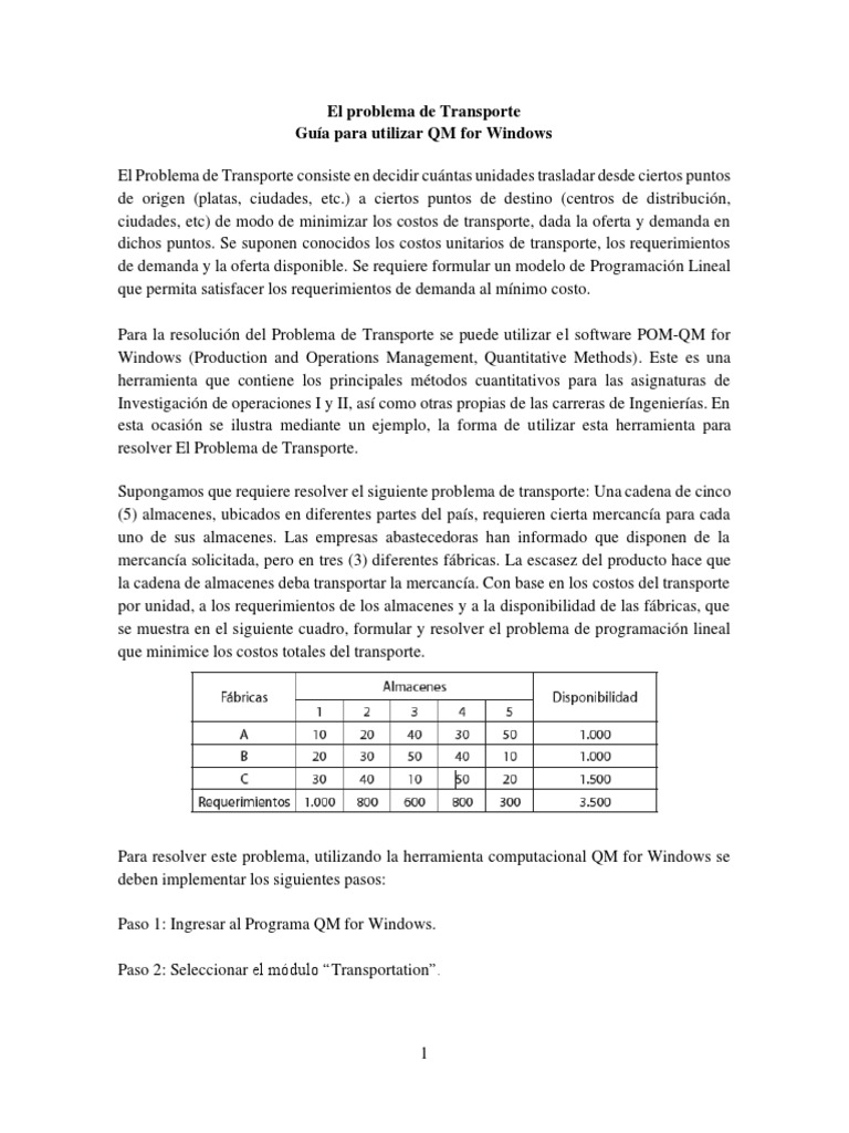 Guía para El Uso QM For Windows | PDF | Transporte | Programación lineal