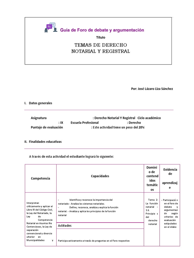Guia de Foro de Debate y Argumentacion Derecho Notarial y Registral | PDF | Evaluación | Rúbrica ...