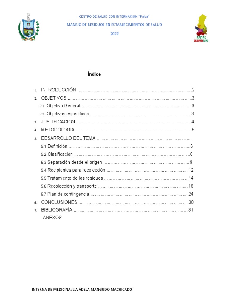Monografía Manejo de Residuos en Establecimientos de Salud | PDF ... Monografía Manejo de Residuos en Establecimientos de Salud | PDF ...