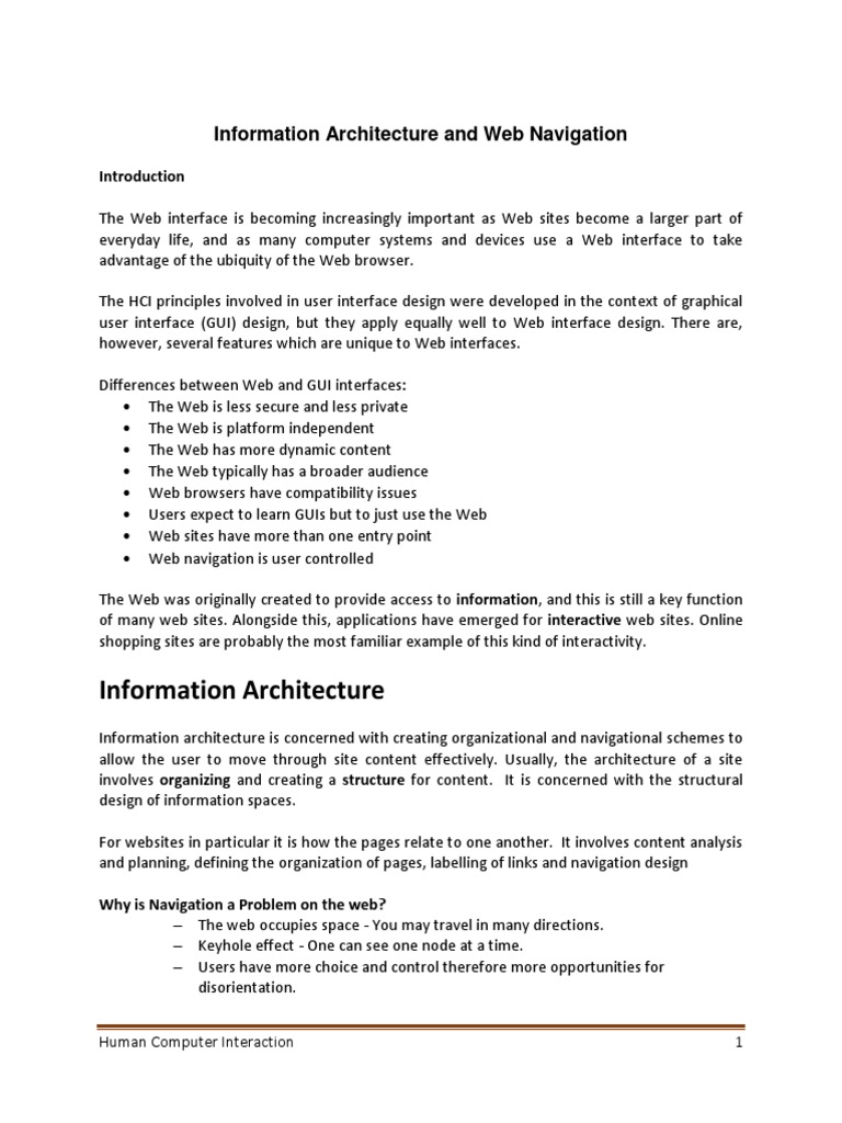 Hci Lesson5 Information Architecture And Web Navigation Pdf World Wide Web Internet And Web 4300