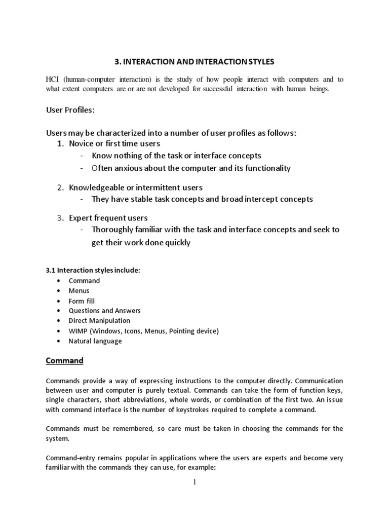 Hci Lesson3 The Interaction And Interaction Styles Pdf Graphical User Interfaces Menu 