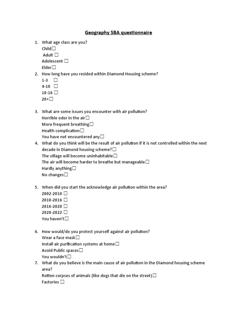 Geography SBA Questionnaire | PDF