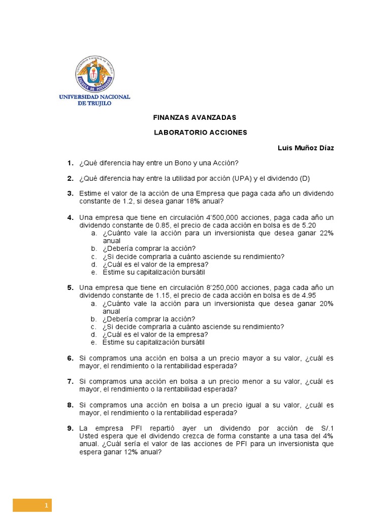 Laboratorio Acciones | PDF | Compartir (Finanzas) | Inversiones