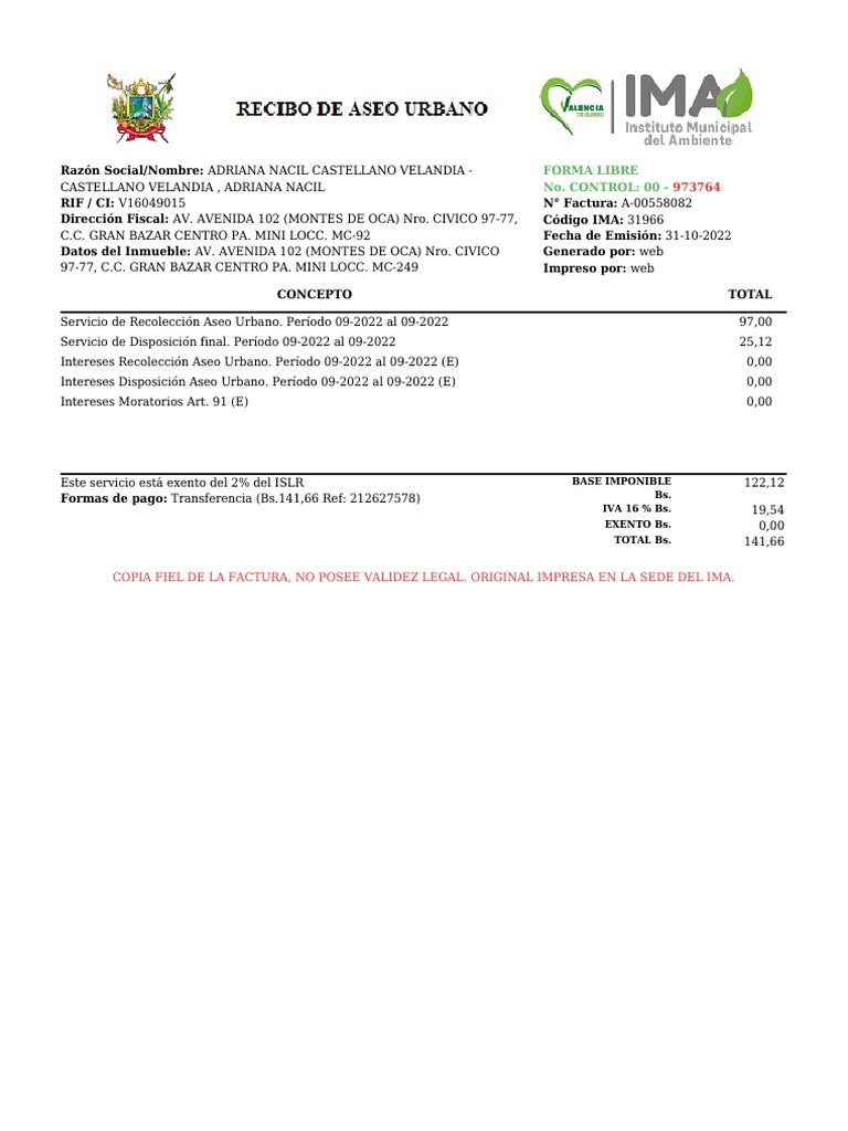 Forma Libre No. CONTROL: 00 - : Copia Fiel de La Factura, No Posee ...