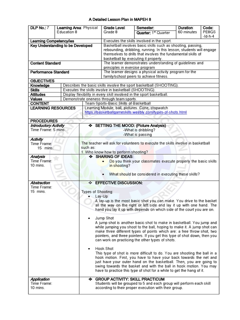 Pe8 Q1 DLP7 | PDF | Learning | Lesson Plan
