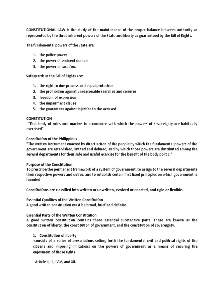 Reviewer Notes Consti 1 | PDF | Constitution | Constitutional Law