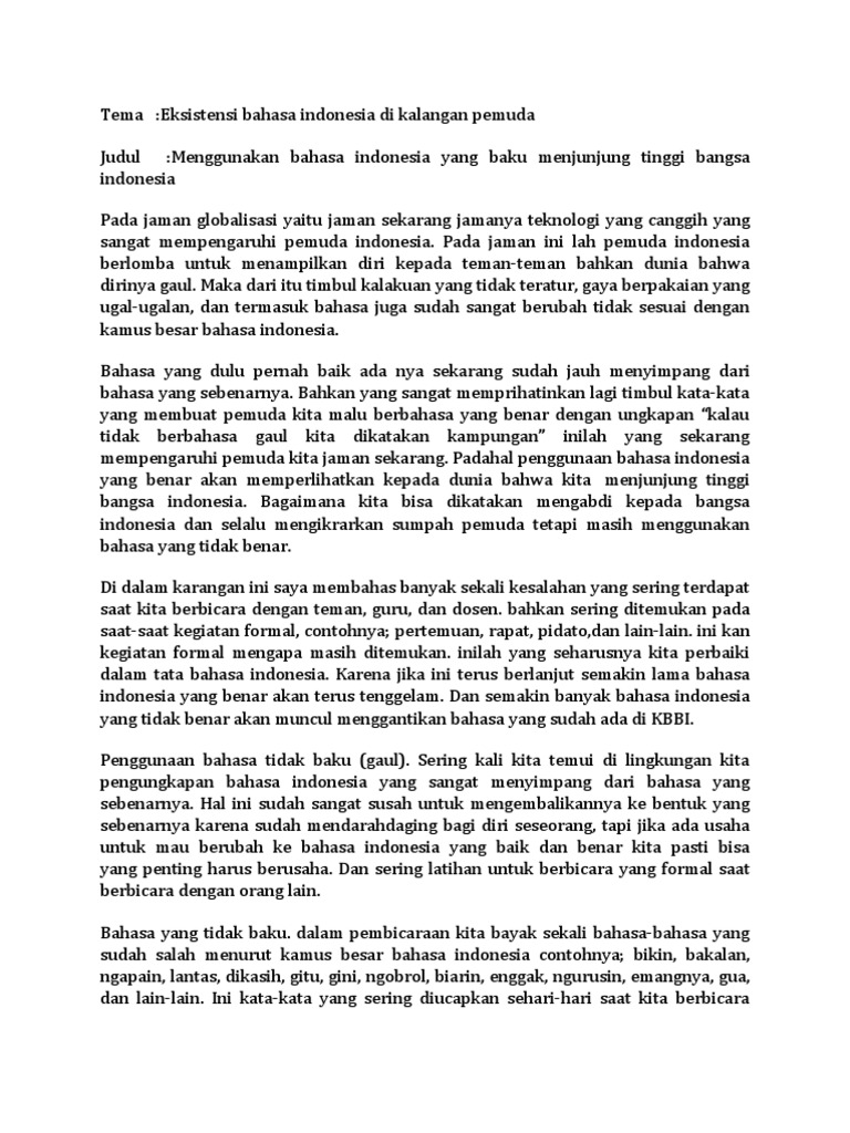 Eksistensi Bahasa Indonesia Di Kalangan Pemuda | PDF