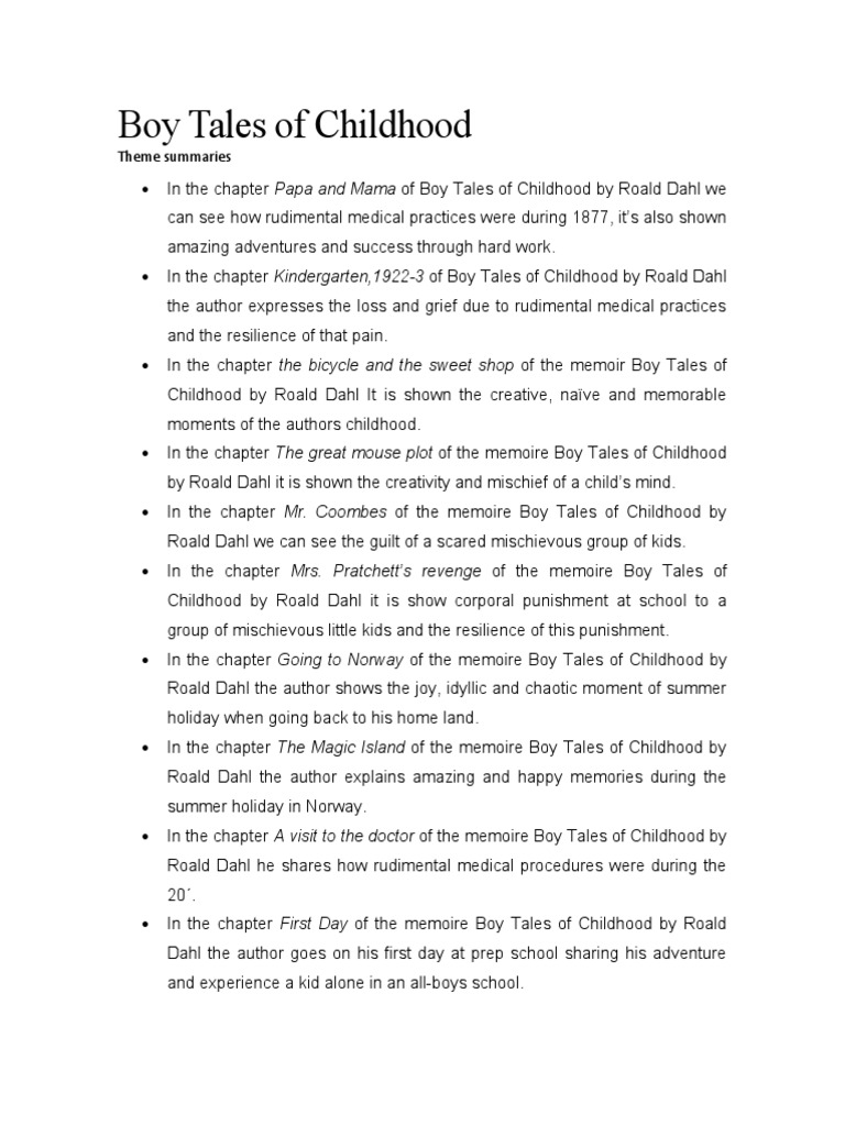 Summary of Roald Dahl's Boy Tales | PDF | Young Adult | General Fiction