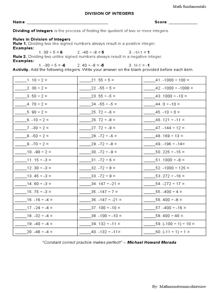 1.4. Division of Integers by MathMonster | Download Free PDF | Division (Mathematics) | Abstract ...