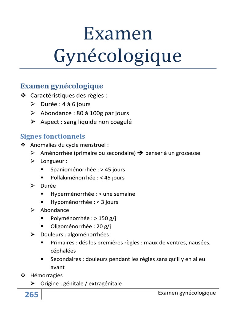 Examen gynécologique et observations clés | PDF | Utérus | Cycle menstruel