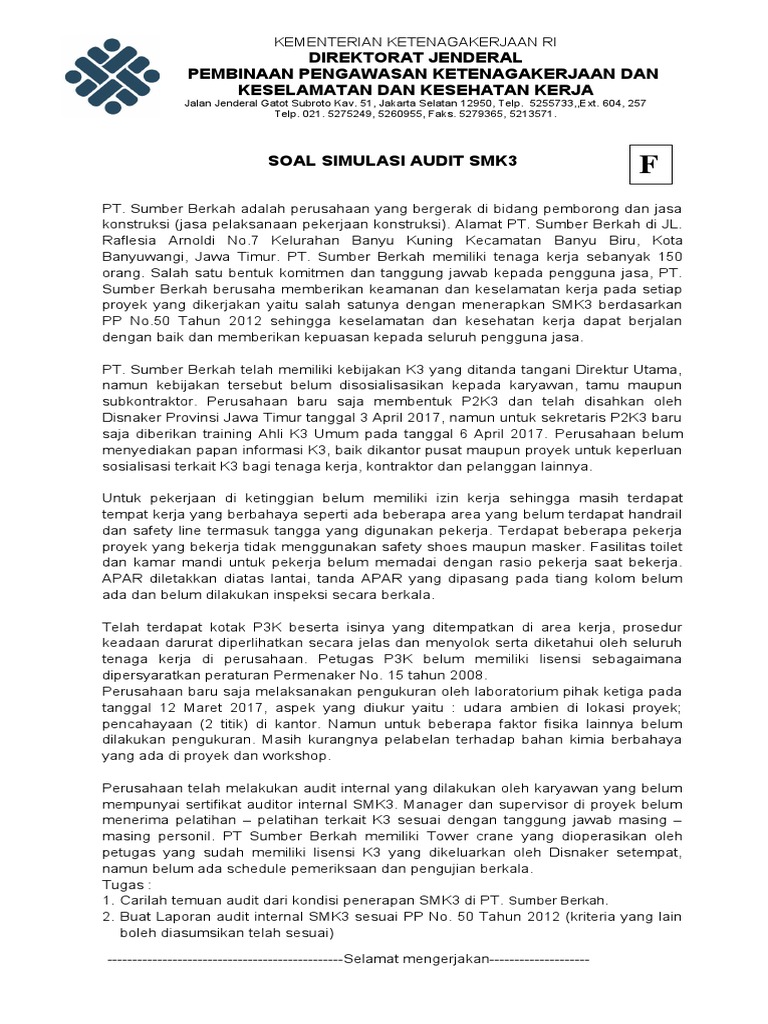 Soal Simulasi Audit Smk3 F | PDF