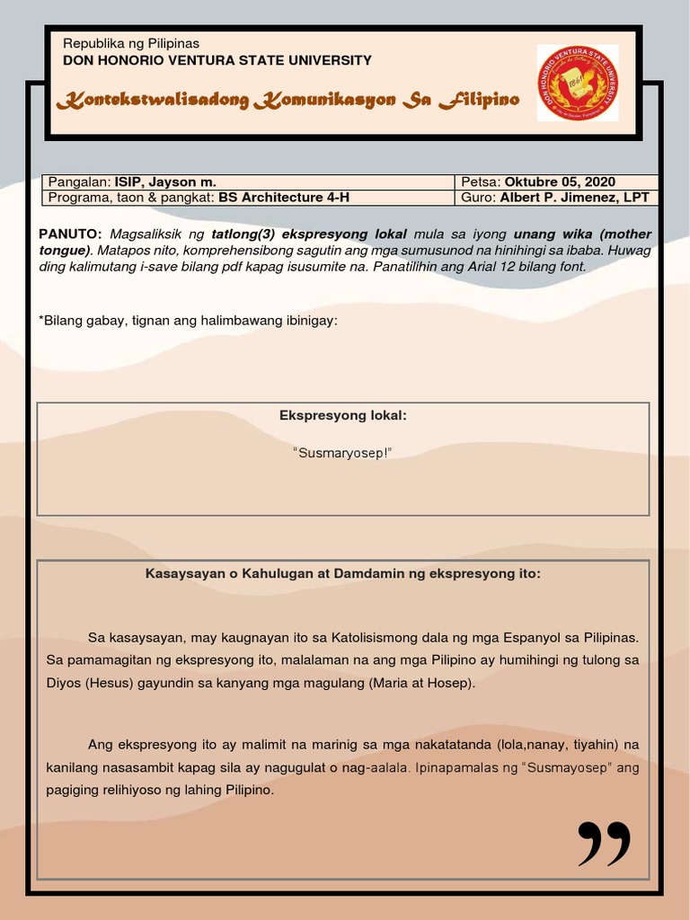 Konkom Pagsasanay 01. Isip Jayson M. Bsar 4H | PDF