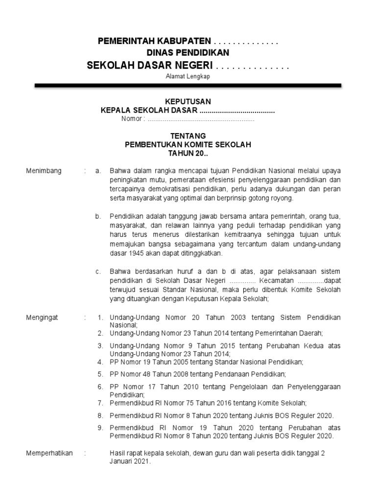 Contoh SK Komite Sekolah 3 | PDF