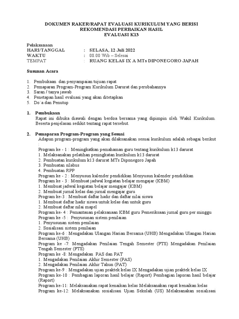 Dok Evaluasi Rapat K13 2022-2023 | PDF